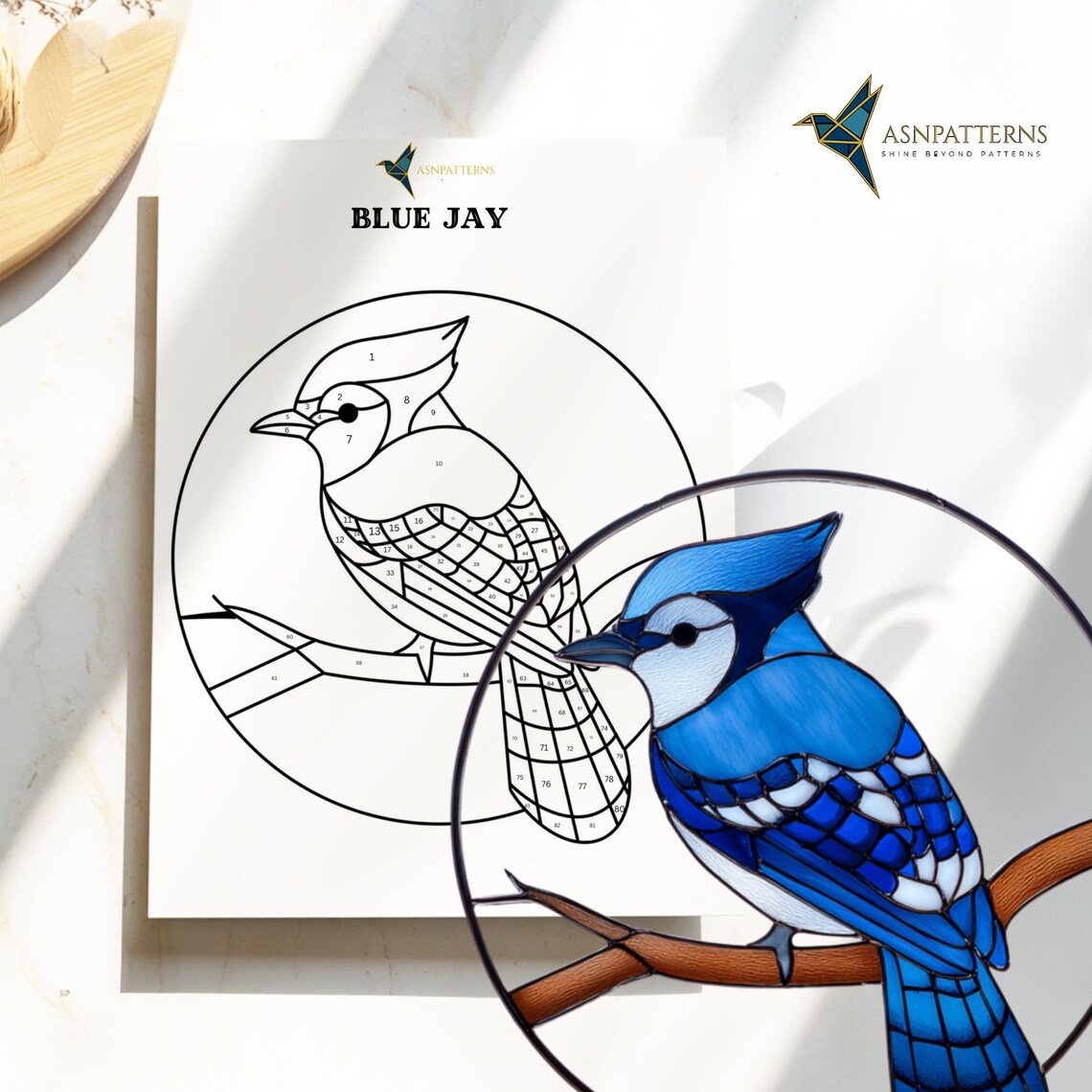 Blue Jay Stained Glass Pattern, Blue Jay Suncatcher Template, DIY Glass ...
