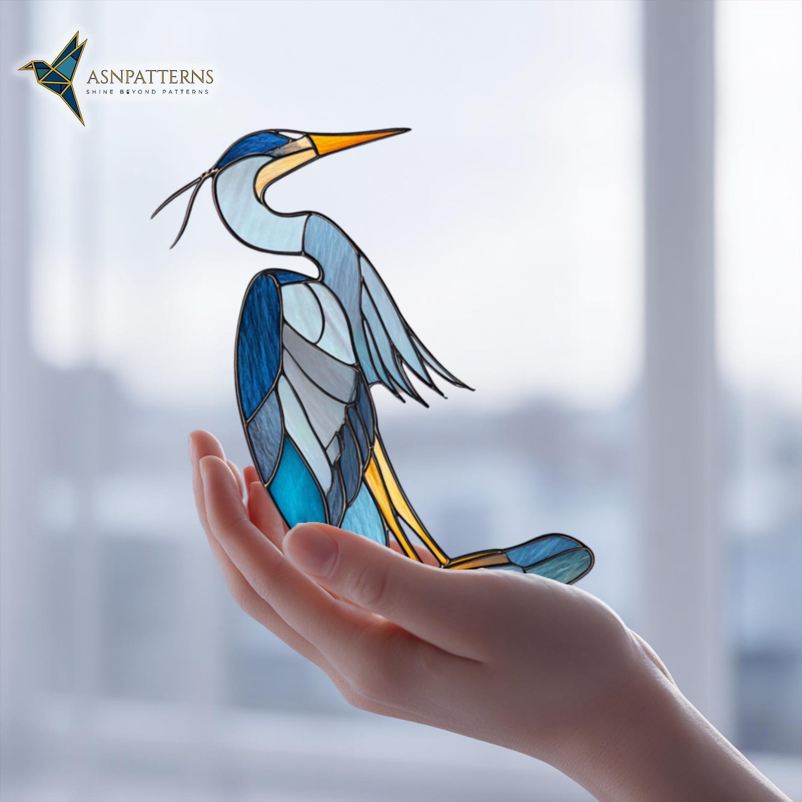 Blue Heron Stained Glass Pattern, Blue Heron Suncatcher, Stained Glass ...