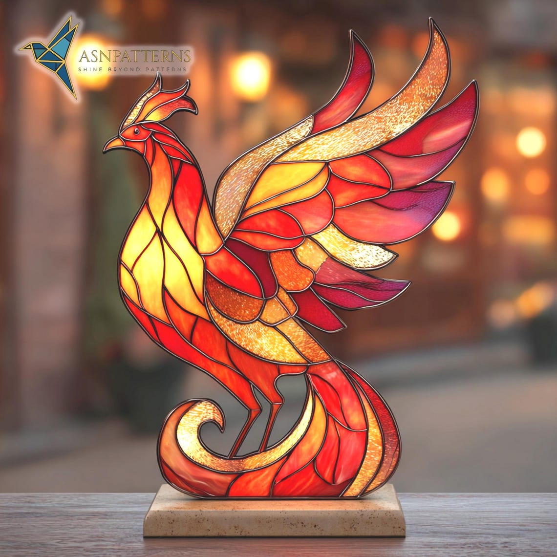Red Phoenix Stained Glass Pattern, Phoenix Suncatcher, Stained Glass ...
