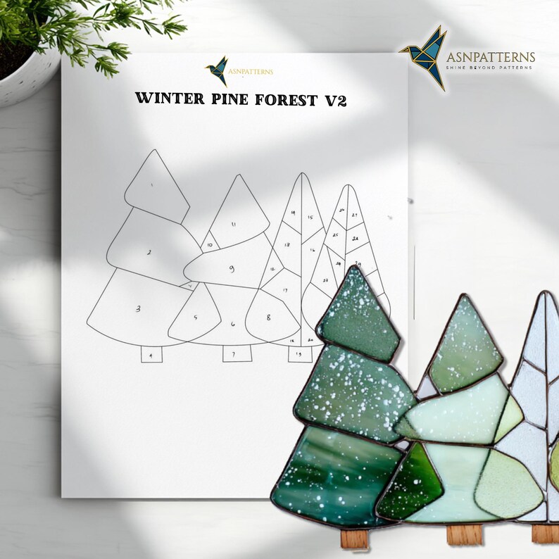Winter Pine Tree V2 Stained Glass Pattern, Winter Suncatcher, Stained ...