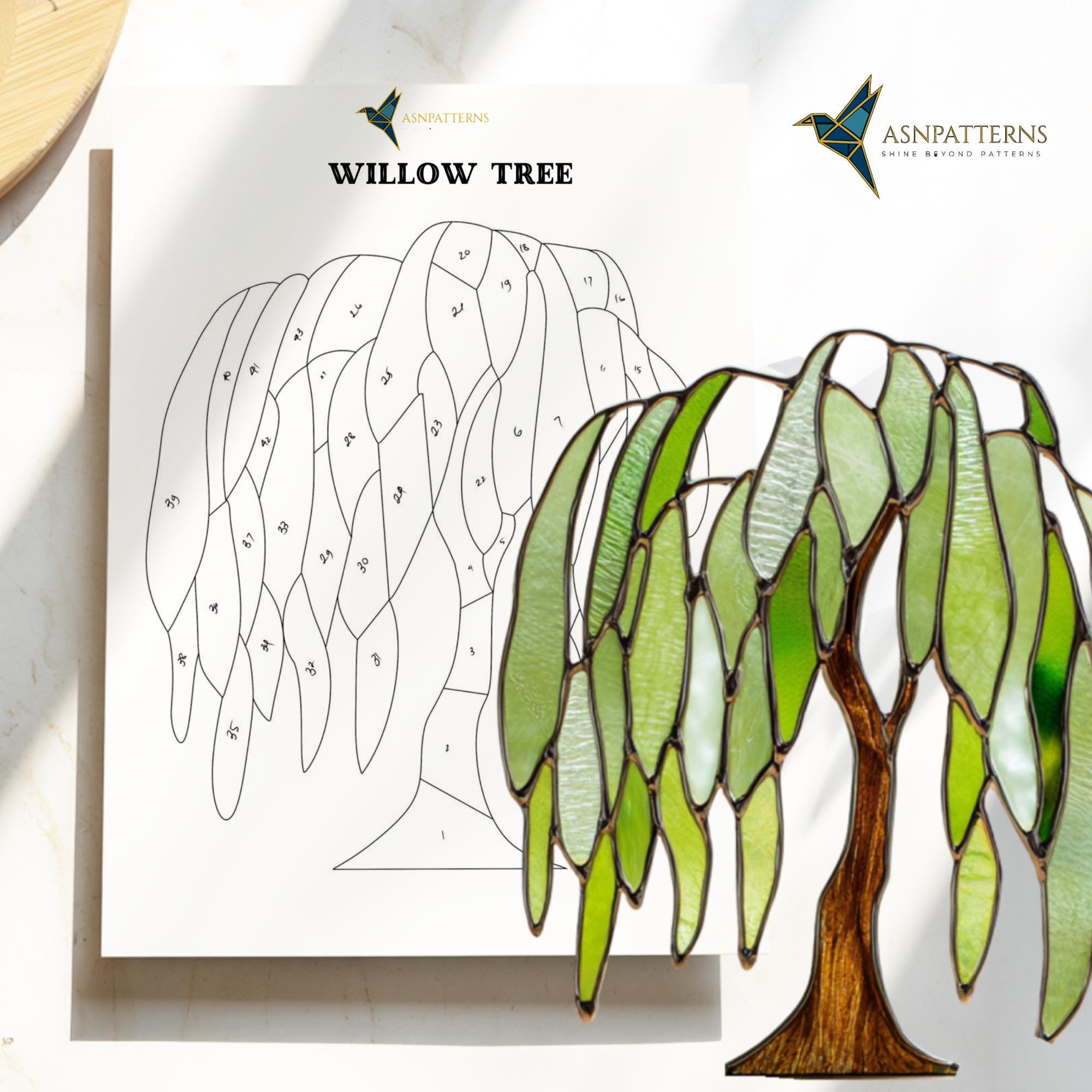 Willow Tree Stained Glass Pattern for DIY Suncatcher and Table Decor - Etsy