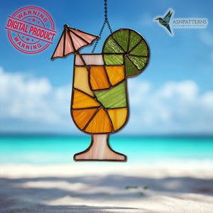 Tropical Drink Stained Glass Pattern, Tropical Juice Suncatcher ...