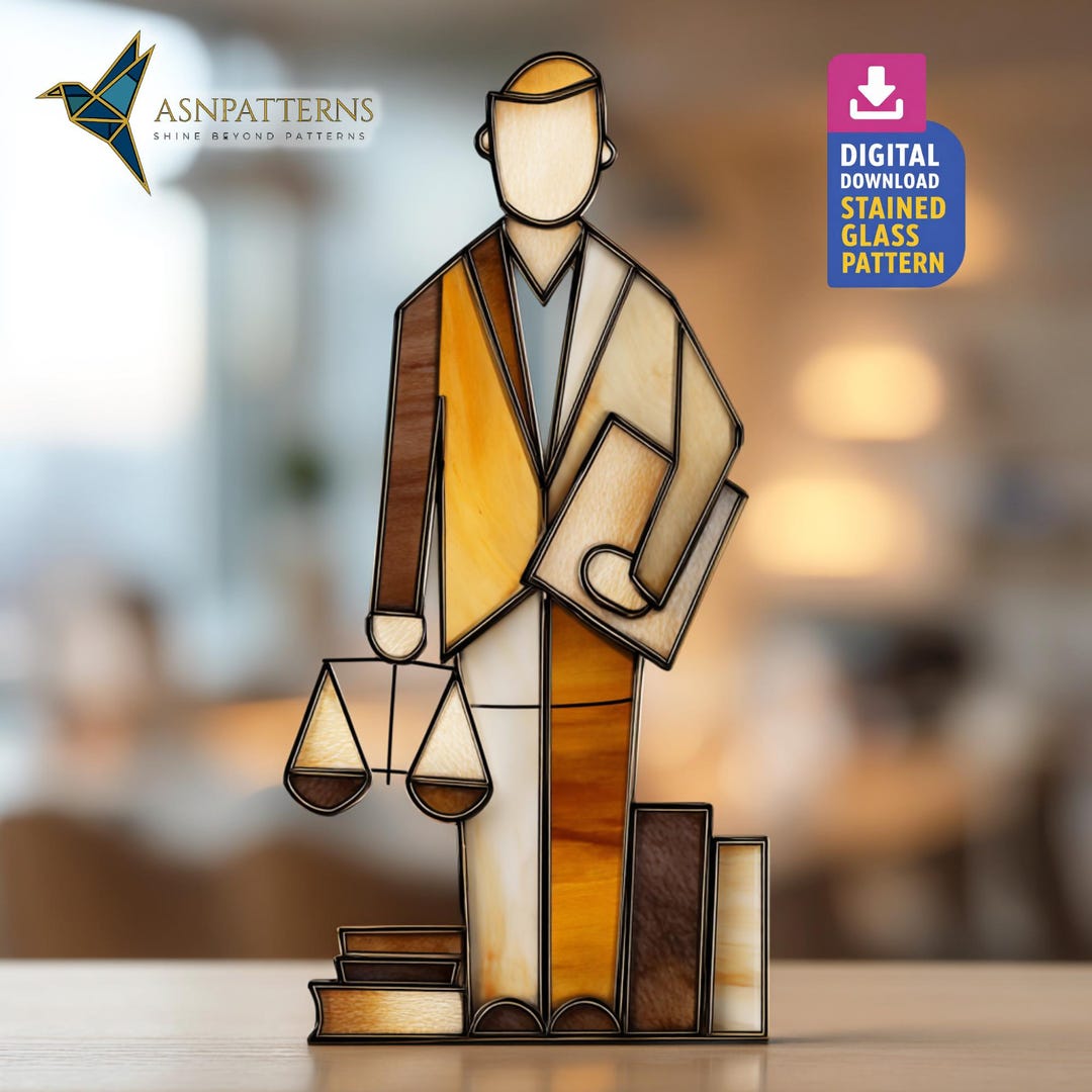 Lawyer Stained Glass Pattern, Justice Man Suncatcher Template, DIY Hand ...