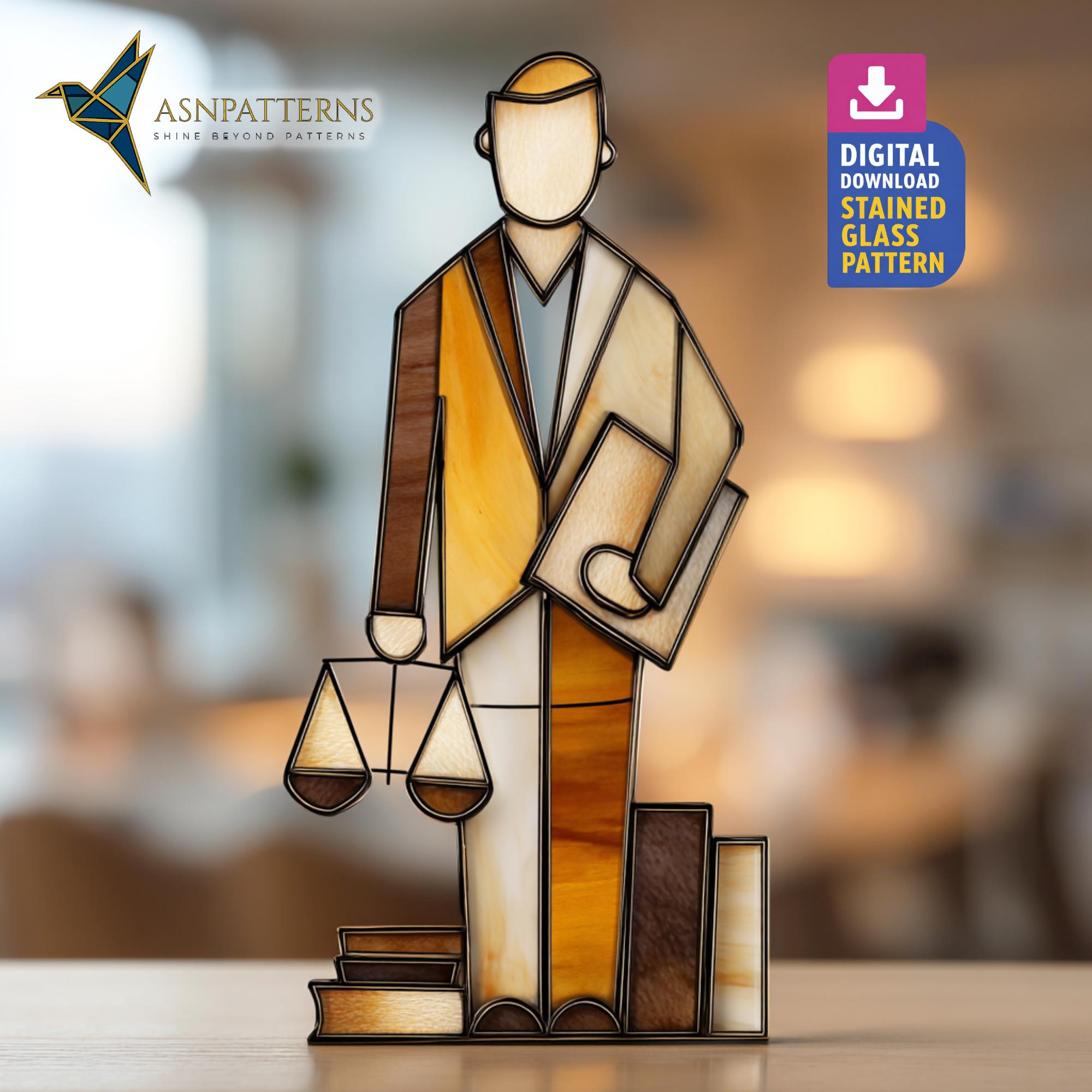 Lawyer Stained Glass Pattern, Justice Man Suncatcher Template, DIY Hand ...