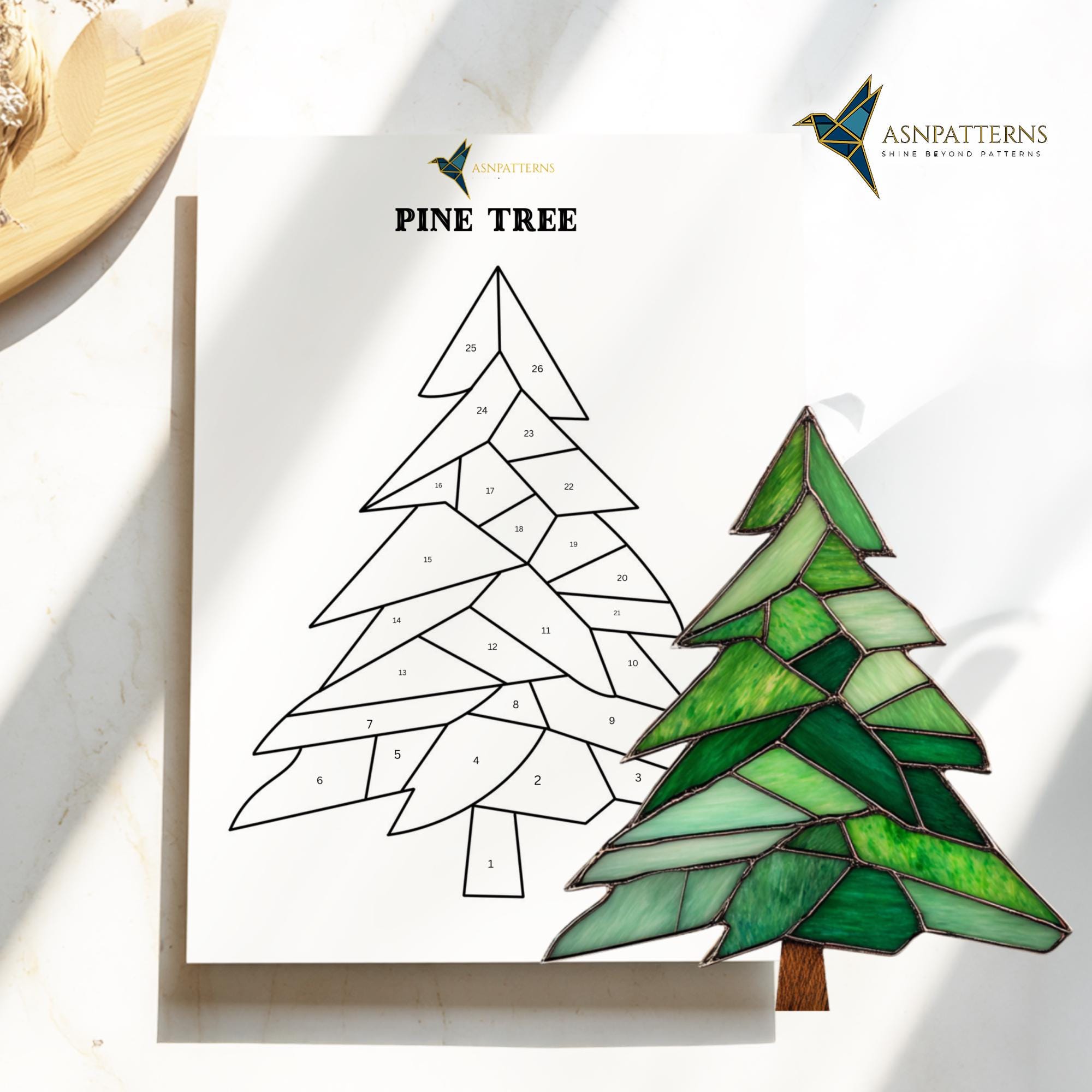 Pine Tree Stained Glass Pattern, Evergreen Tree Suncatcher, Stained ...