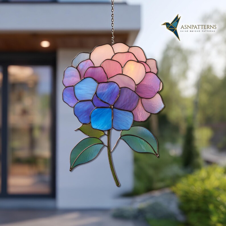 Hydrangea Stained Glass Pattern, Hydrangea Flowers Suncatcher, Stained ...