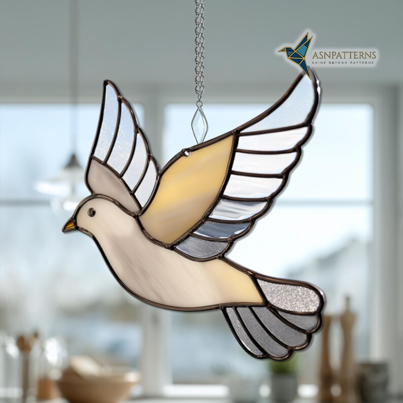 Dove Stained Glass Pattern, Flying Dove Suncatcher Template, DIY ...