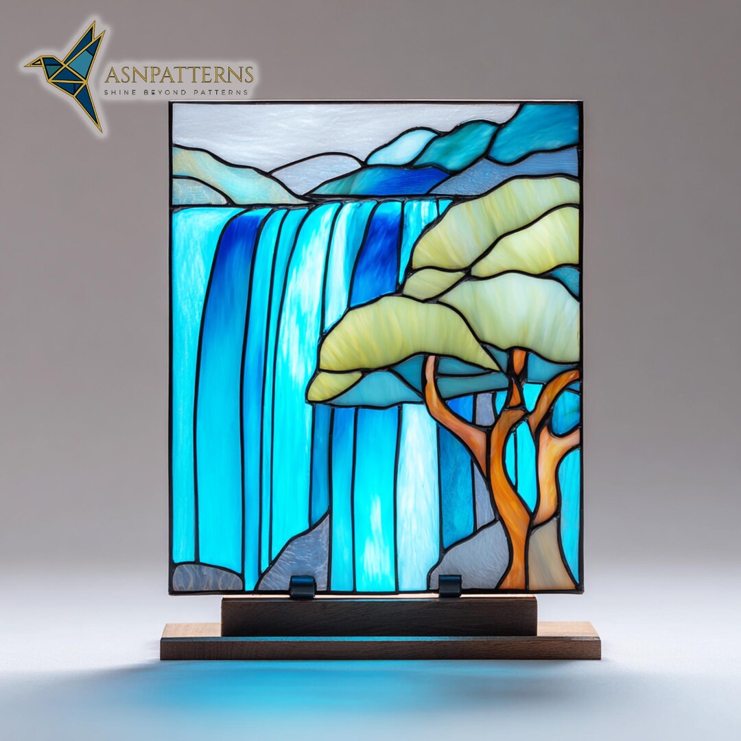 Waterfall Stained Glass Pattern, Waterfall Suncatcher, Stained Glass ...