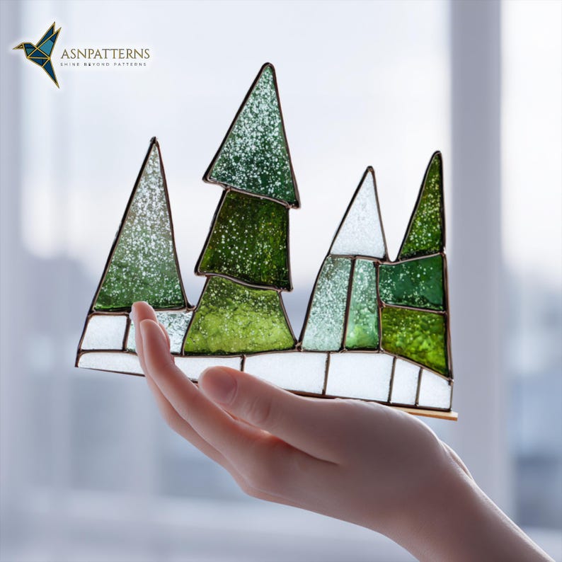 Winter Pine Tree Stained Glass Pattern, Winter Suncatcher, Stained ...