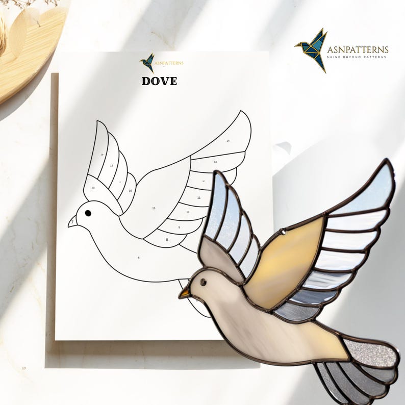Dove Stained Glass Pattern, Flying Dove Suncatcher Template, DIY ...