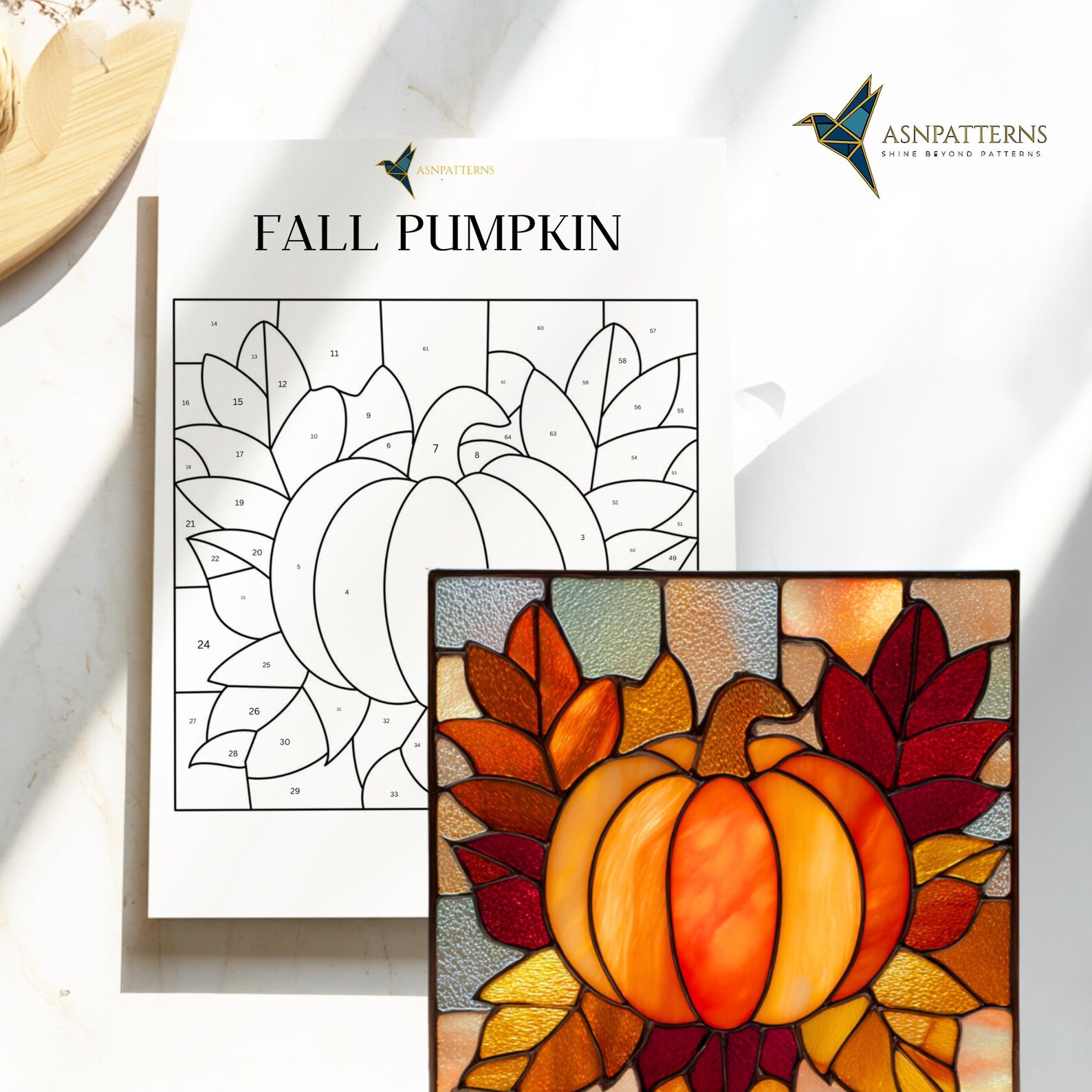 Pumpkin Stained Glass Pattern, Autumn Pumpkin Suncatcher Template, DIY ...