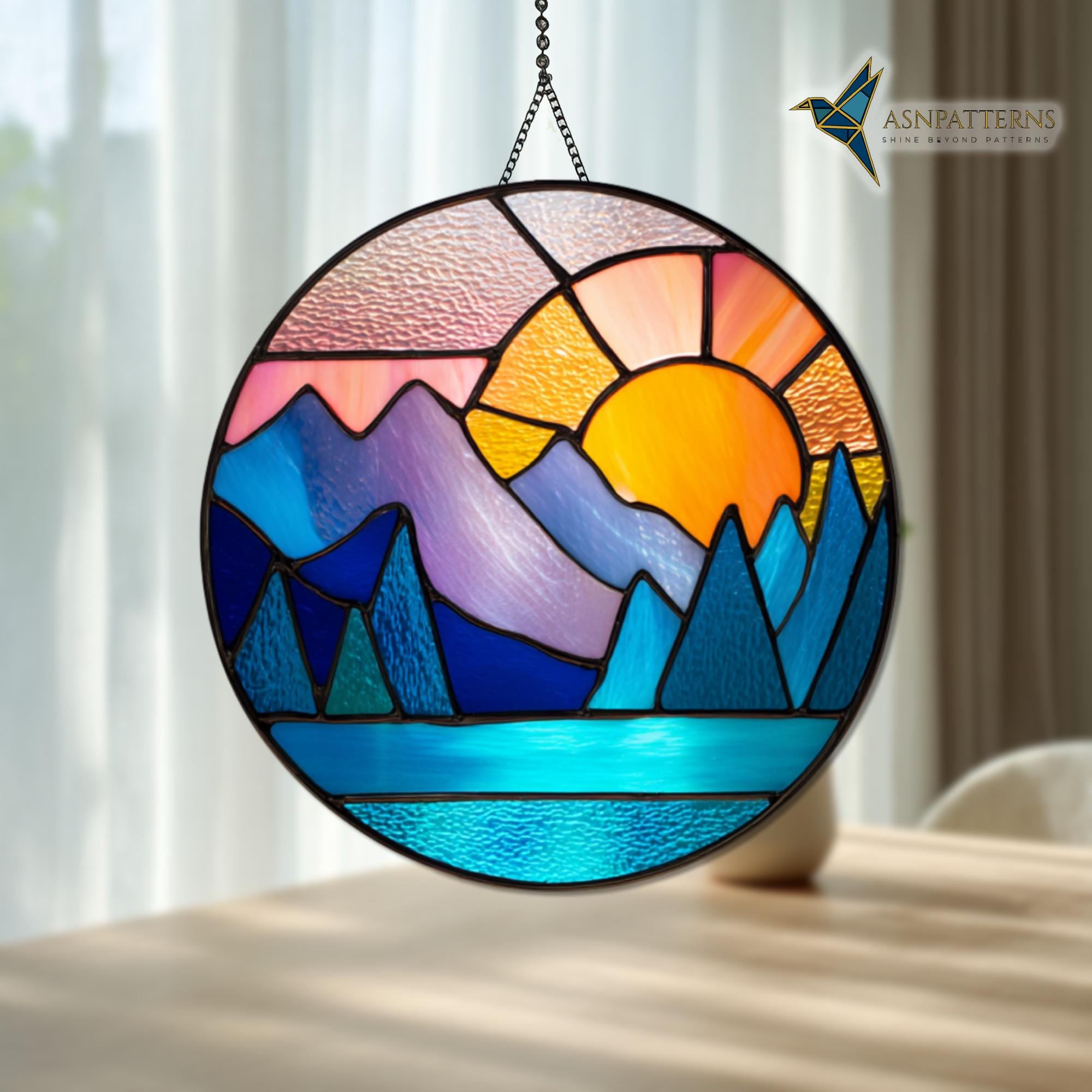 Mountain Lake Stained Glass Pattern, Mountain Suncatcher Template, PDF ...