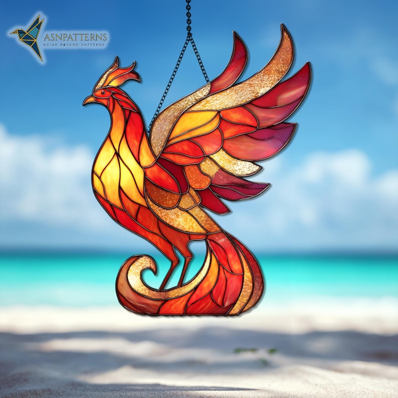 Red Phoenix Stained Glass Pattern, Phoenix Suncatcher, Stained Glass ...