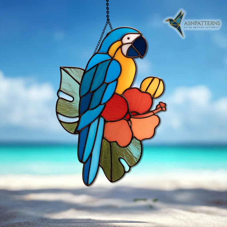 Tropical Macaw Stained Glass Pattern, Macaw Suncatcher PDF Template ...