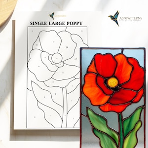 Large Poppy Stained Glass Pattern, Red Poppy Suncatcher PDF Template ...