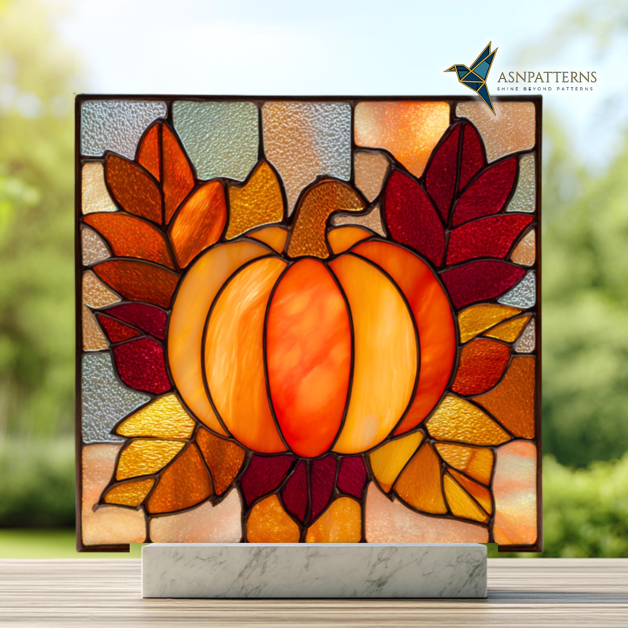 Pumpkin Stained Glass Pattern, Autumn Pumpkin Suncatcher Template, DIY ...