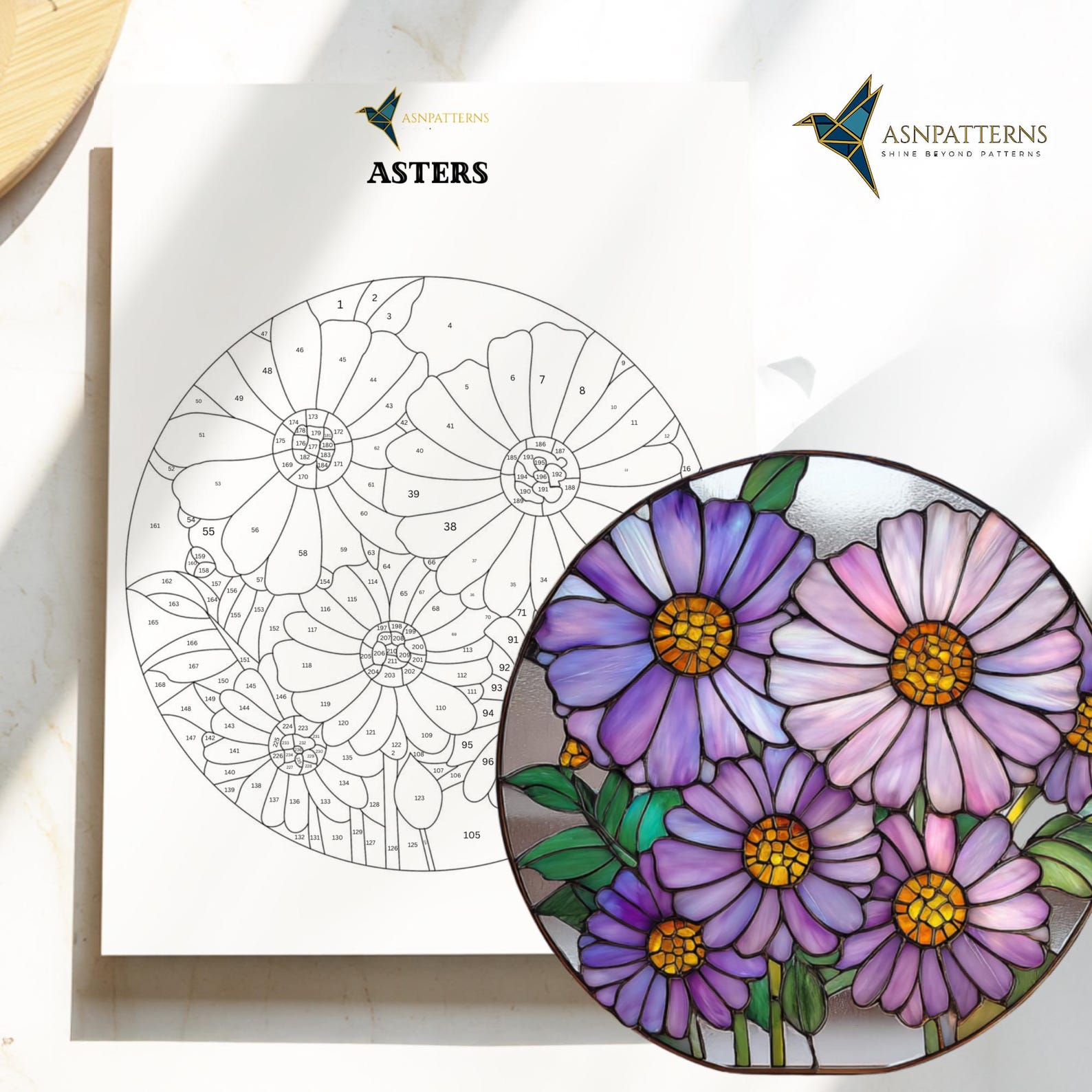 Purple Aster Stained Glass Pattern, Aster Suncatcher Template, DIY Hand ...