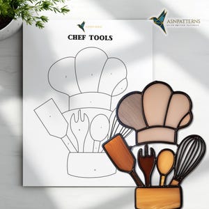 Chef Tools Stained Glass Pattern, Chef Tools Suncatcher Template, DIY ...