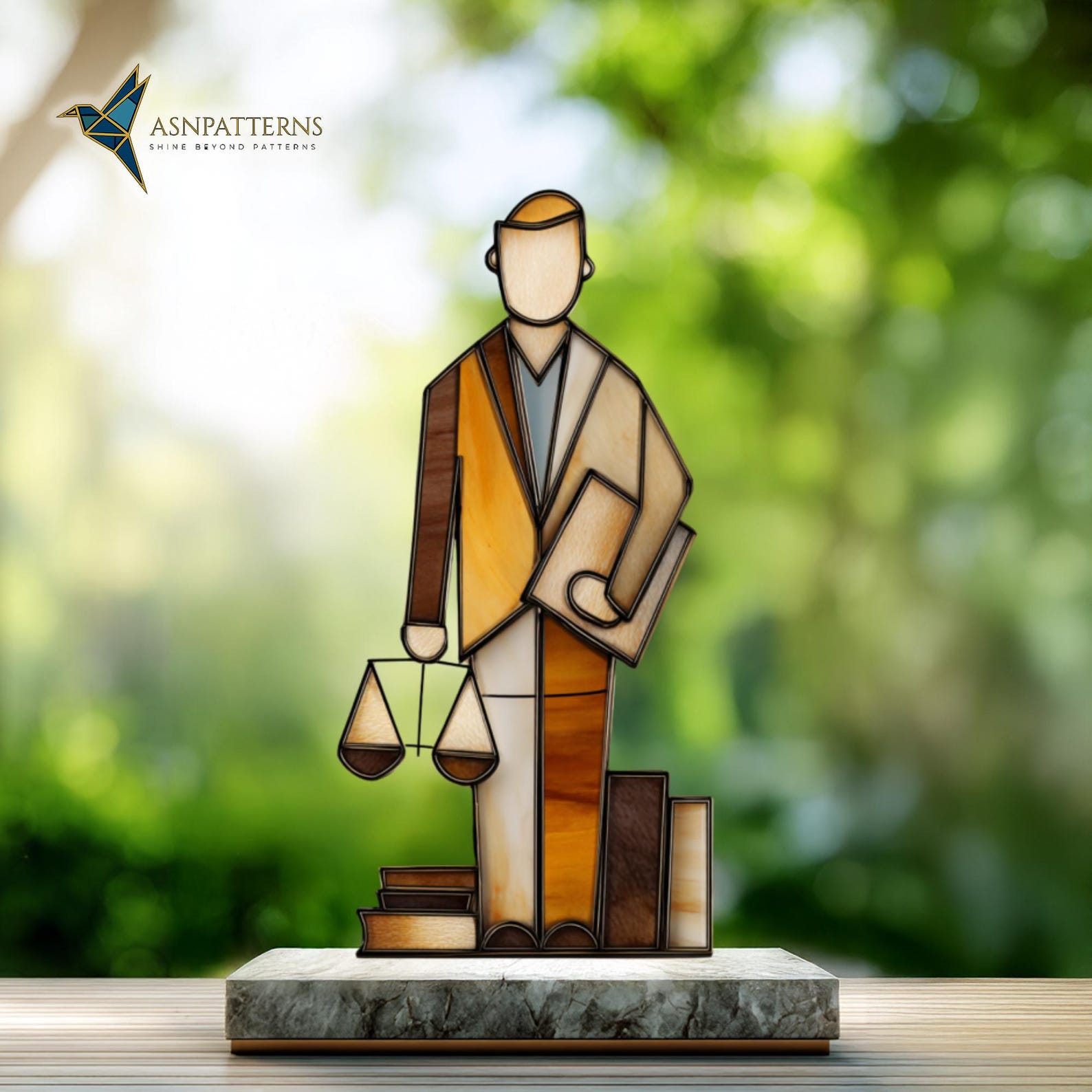 Lawyer Stained Glass Pattern, Justice Man Suncatcher Template, DIY Hand ...