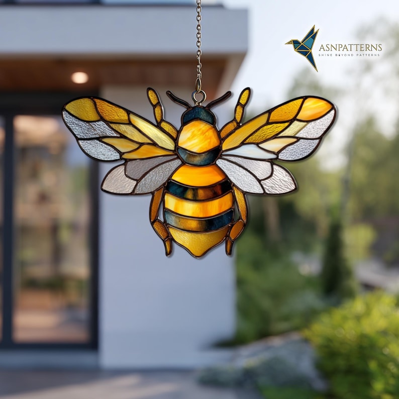 Bee Stained Glass Pattern, Bumble Bee Suncatcher, Stained Glass Yellow ...