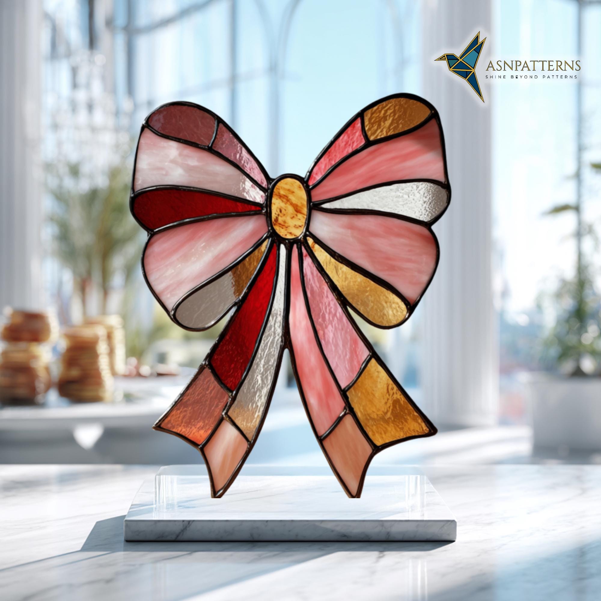 Bow Stained Glass Pattern, Bow Suncatcher, Stained Glass Bow and ...