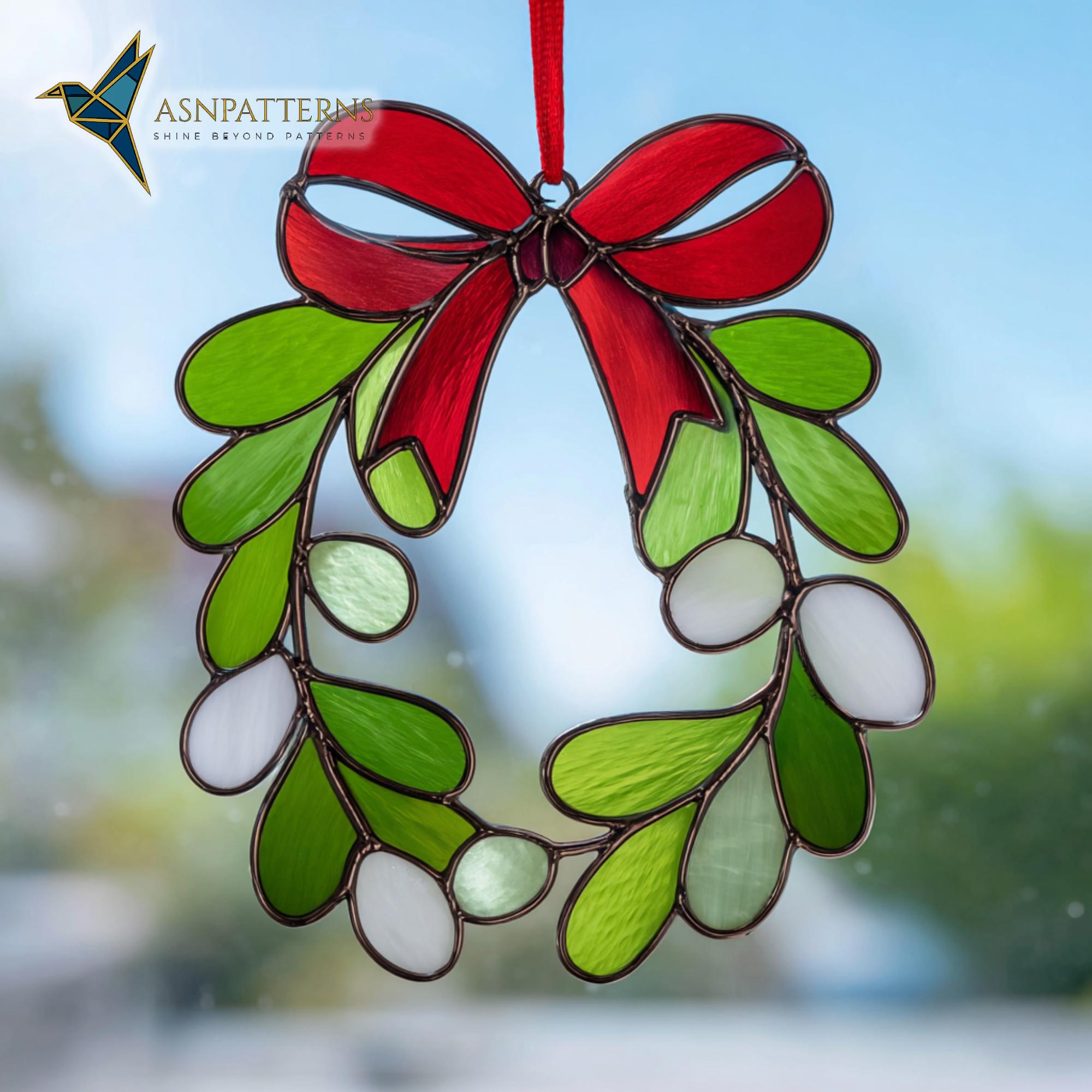 Mistletoe Branch Stained Glass Pattern, Mistletoe Wreath Suncatcher ...