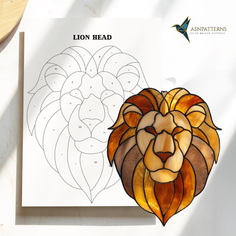 Lion Stained Glass Pattern, Lion Head Suncatcher, Stained Glass Lion ...