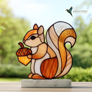 Squirrel With Acorn Stained Glass Pattern, Squirrel Suncatcher, Stained ...