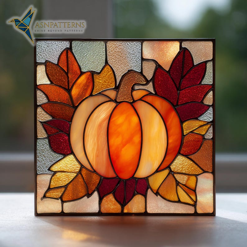 Fall Pumpkin Stained Glass Pattern, Autumn Pumpkin Suncatcher, Stained ...