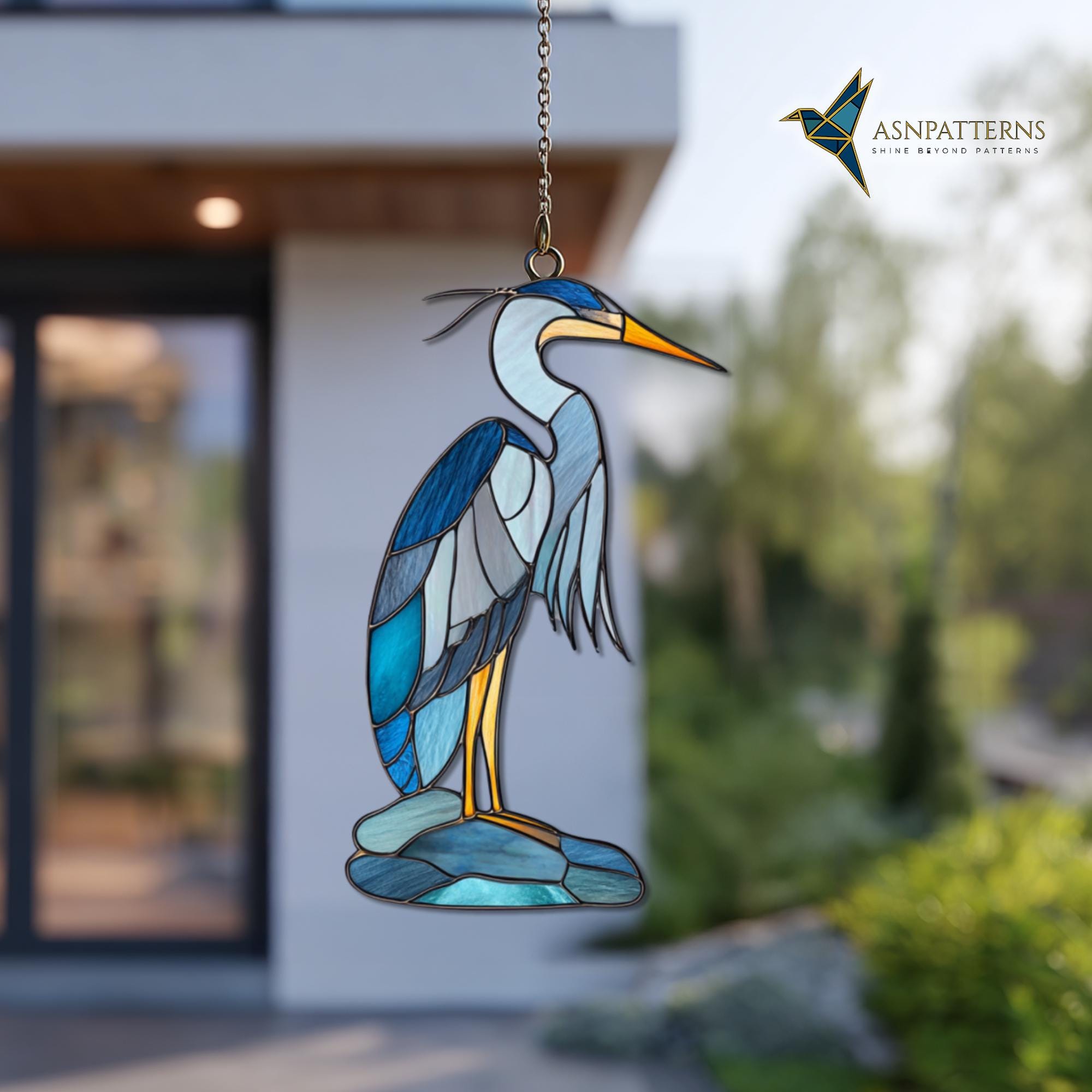 Blue Heron Stained Glass Pattern, Blue Heron Suncatcher, Stained Glass ...