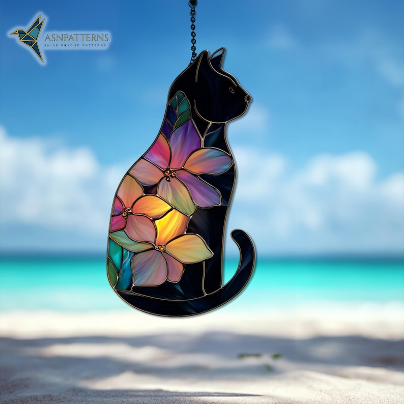 Black Cat Stained Glass Pattern, Black Cat Suncatcher, Stained Glass ...