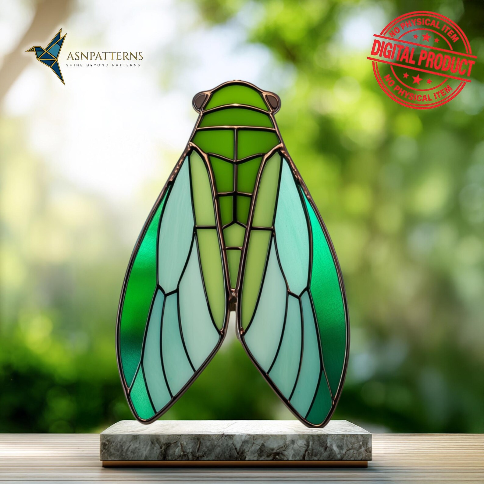 Cicada Stained Glass Pattern, Cicada Suncatcher, Stained Glass Green ...