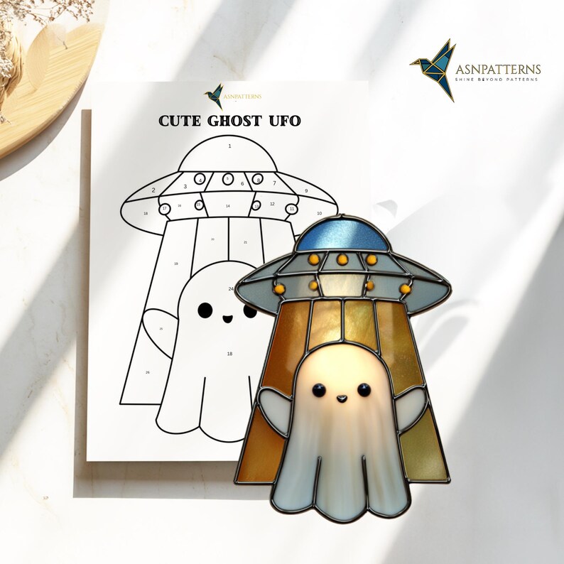 Ghost UFO Stained Glass Pattern, Cute Ghost Suncatcher Template ...