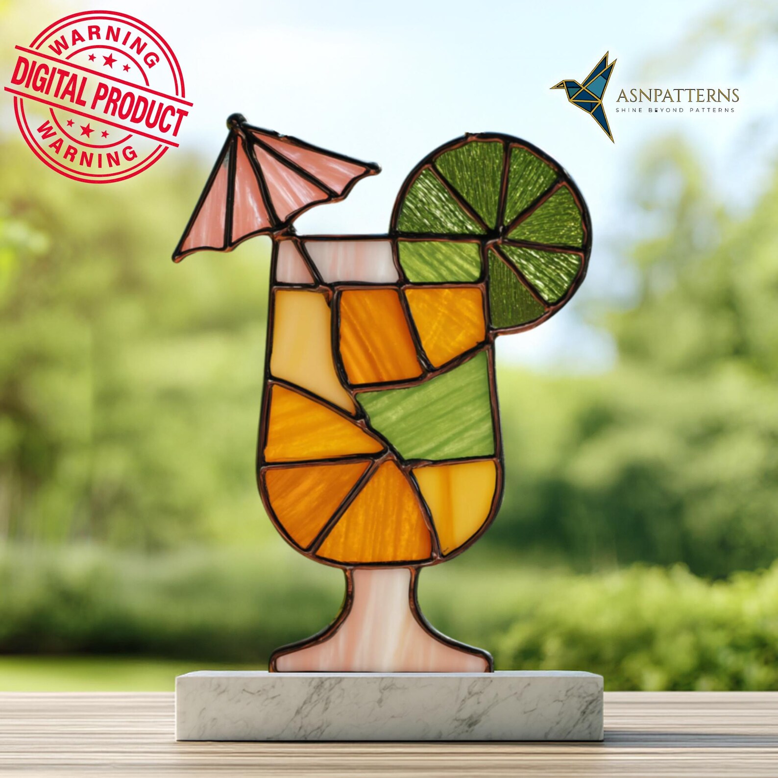 Tropical Drink Stained Glass Pattern, Tropical Juice Suncatcher ...