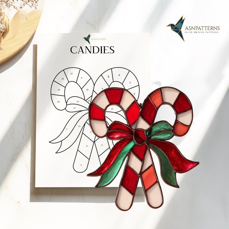 Candy Canes Stained Glass Pattern, Candy Canes Suncatcher, Stained ...