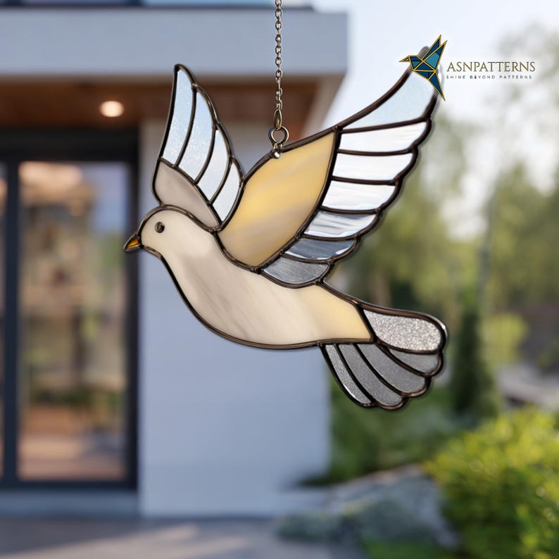 Dove Stained Glass Pattern, Flying Dove Suncatcher Template, DIY ...