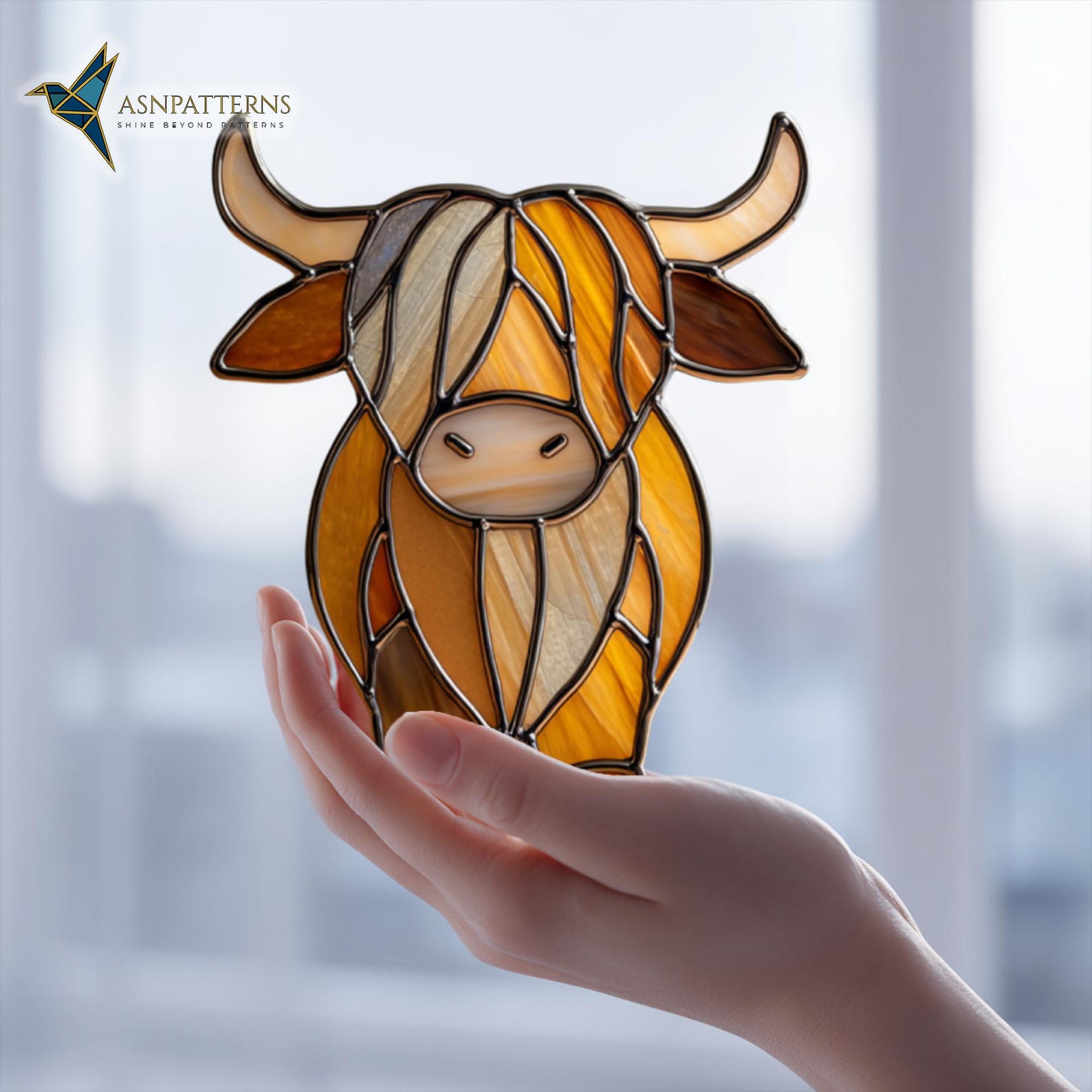 Highland Cow Stained Glass Pattern, Highland Cow Suncatcher, Stained ...