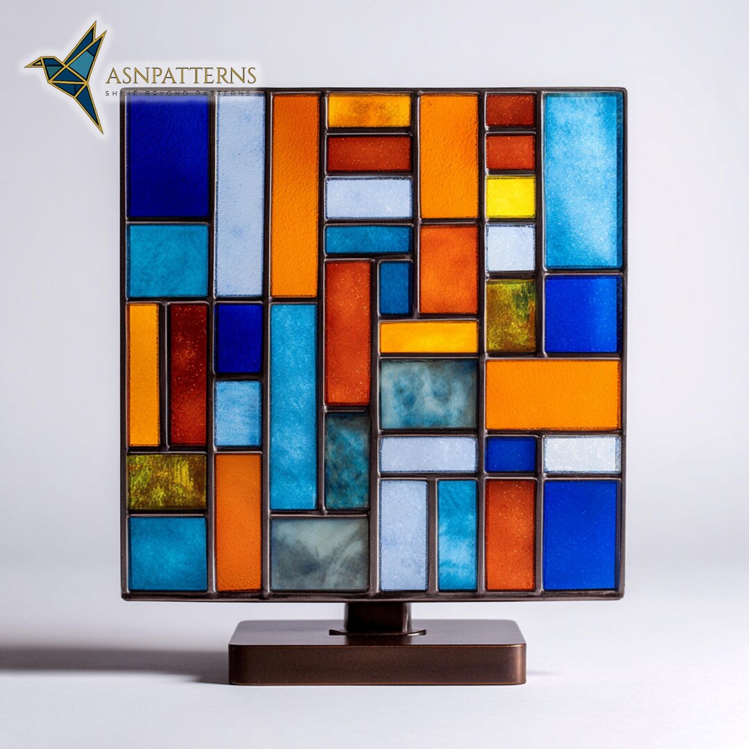 Mondrian Pattern Stained Glass Pattern, Mondrian Suncatcher, Stained ...