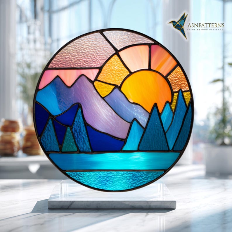 Mountain Lake Stained Glass Pattern, Mountain Suncatcher Template, PDF ...