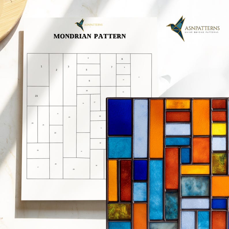 Mondrian Stained Glass Pattern, Rainbow Geometric Mondrian Suncatcher ...