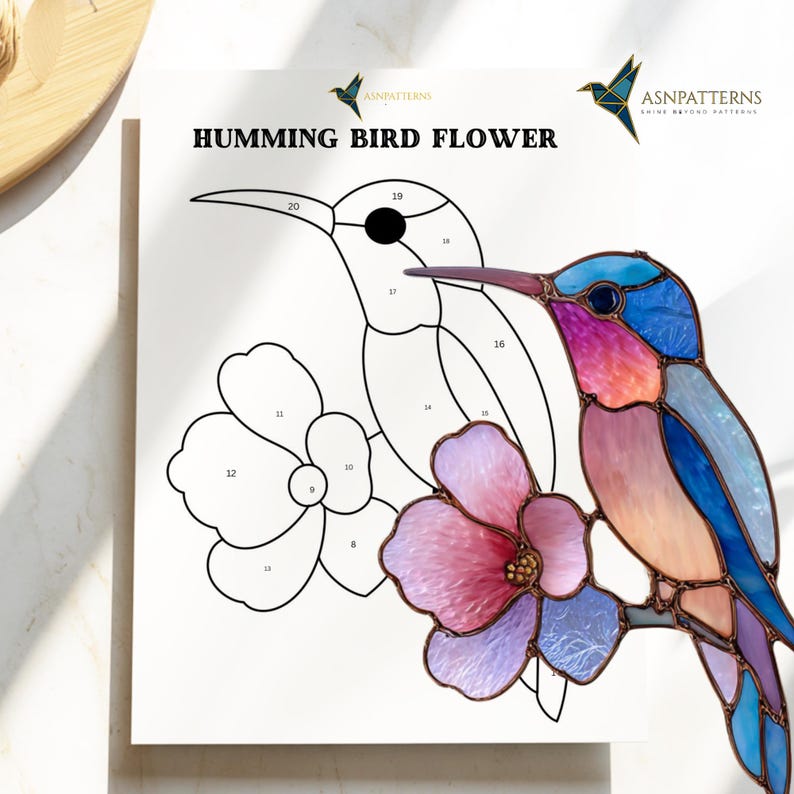 Hummingbird on Flower Stained Glass Pattern, Hummingbird Suncatcher ...