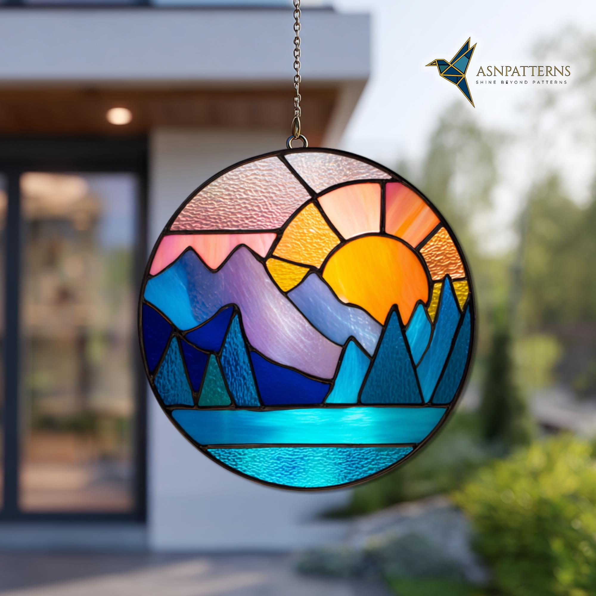 Mountain Lake Stained Glass Pattern, Mountain Suncatcher Template, PDF ...