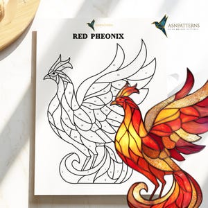 Red Phoenix Stained Glass Pattern, Phoenix Suncatcher, Stained Glass ...