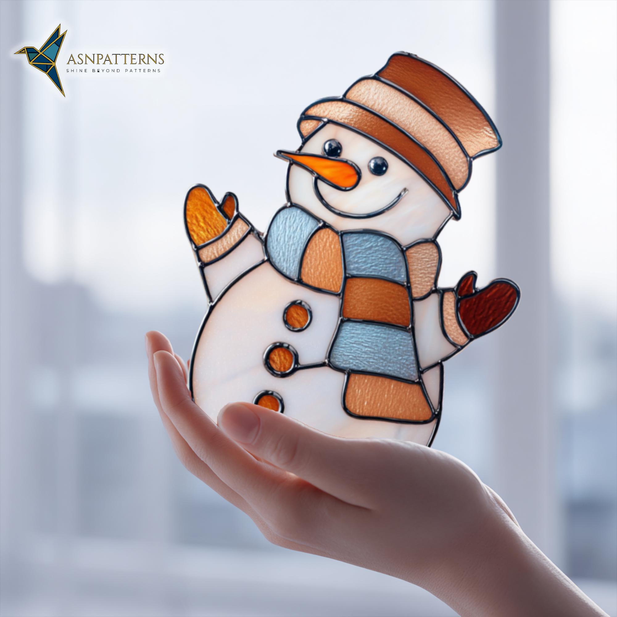 Snowman Stained Glass Pattern, Winter Suncatcher Template, DIY Handmade ...