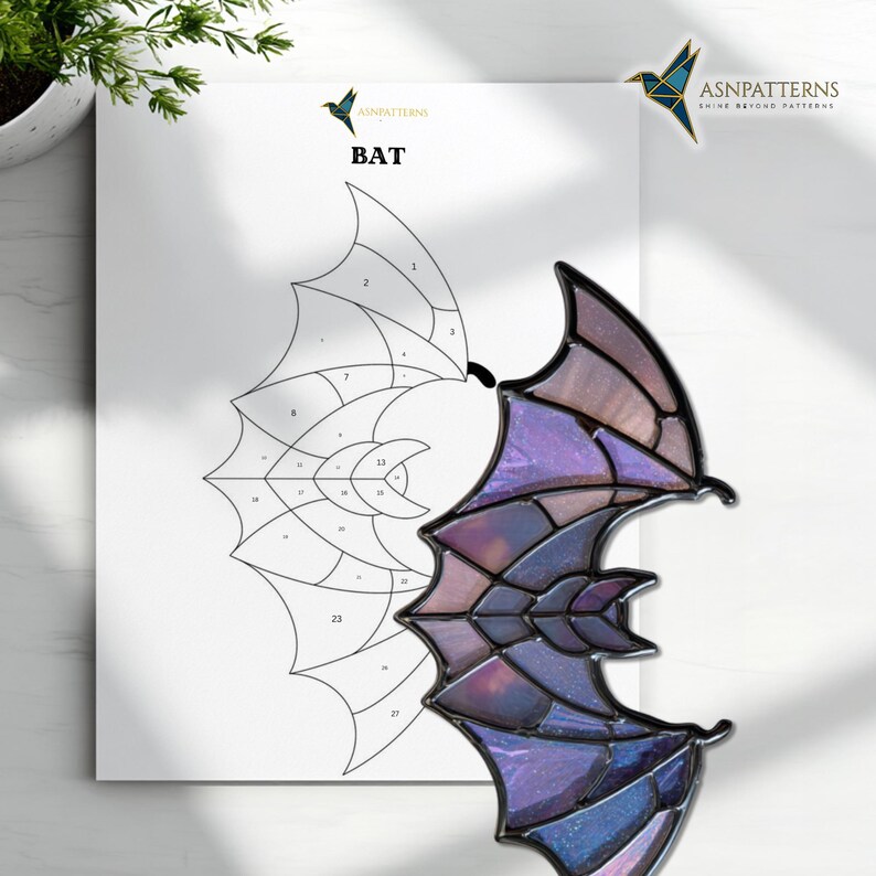 Halloween Bat Stained Glass Pattern, Bat Suncatcher, Stained Glass Bat ...