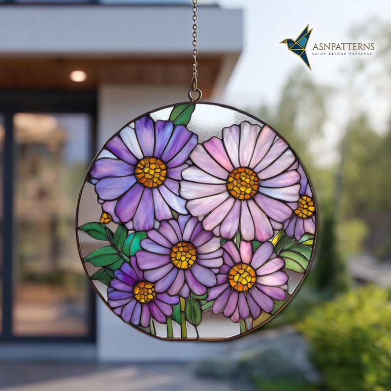 Purple Aster Stained Glass Pattern, Aster Suncatcher Template, DIY Hand ...