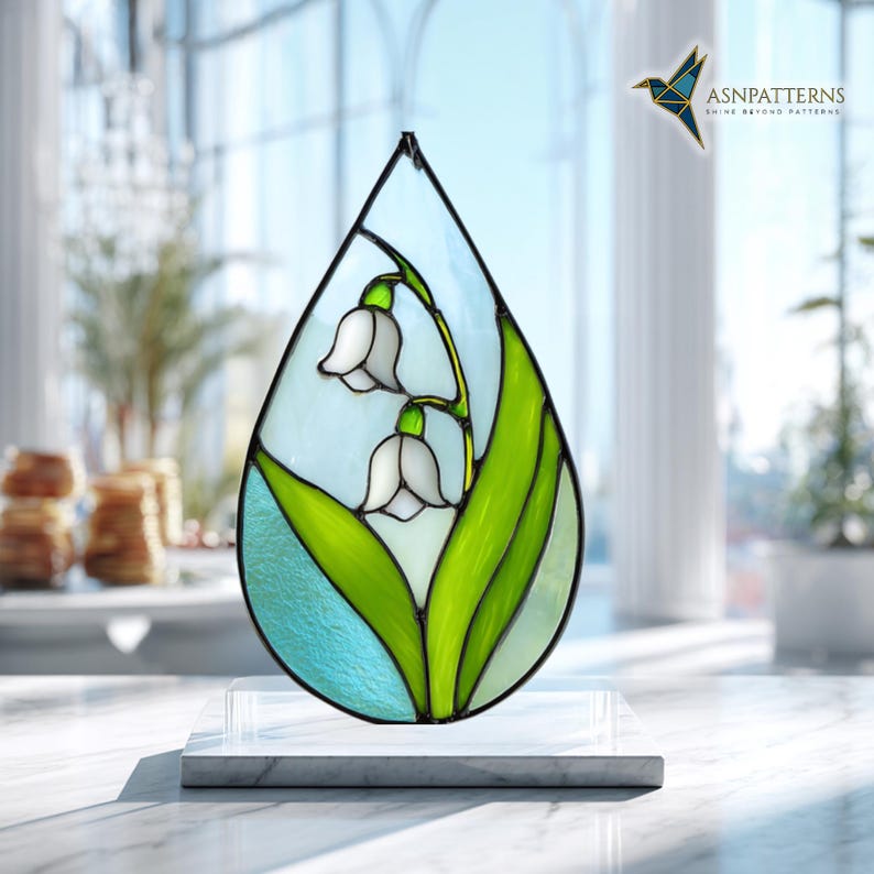 Set of 2 Flower Drop Stained Glass Pattern, Drop Flower Suncatcher ...