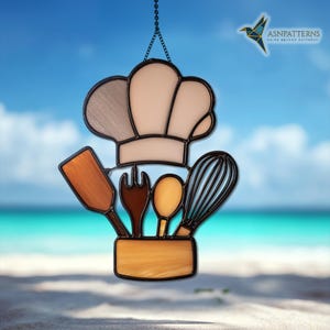 Chef Tools Stained Glass Pattern, Chef Tools Suncatcher Template, DIY ...