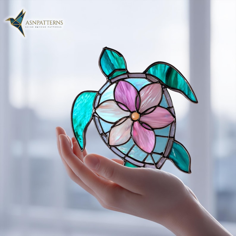 Sea Turtle Stained Glass Pattern, Turtle Suncatcher Template, DIY Glass ...