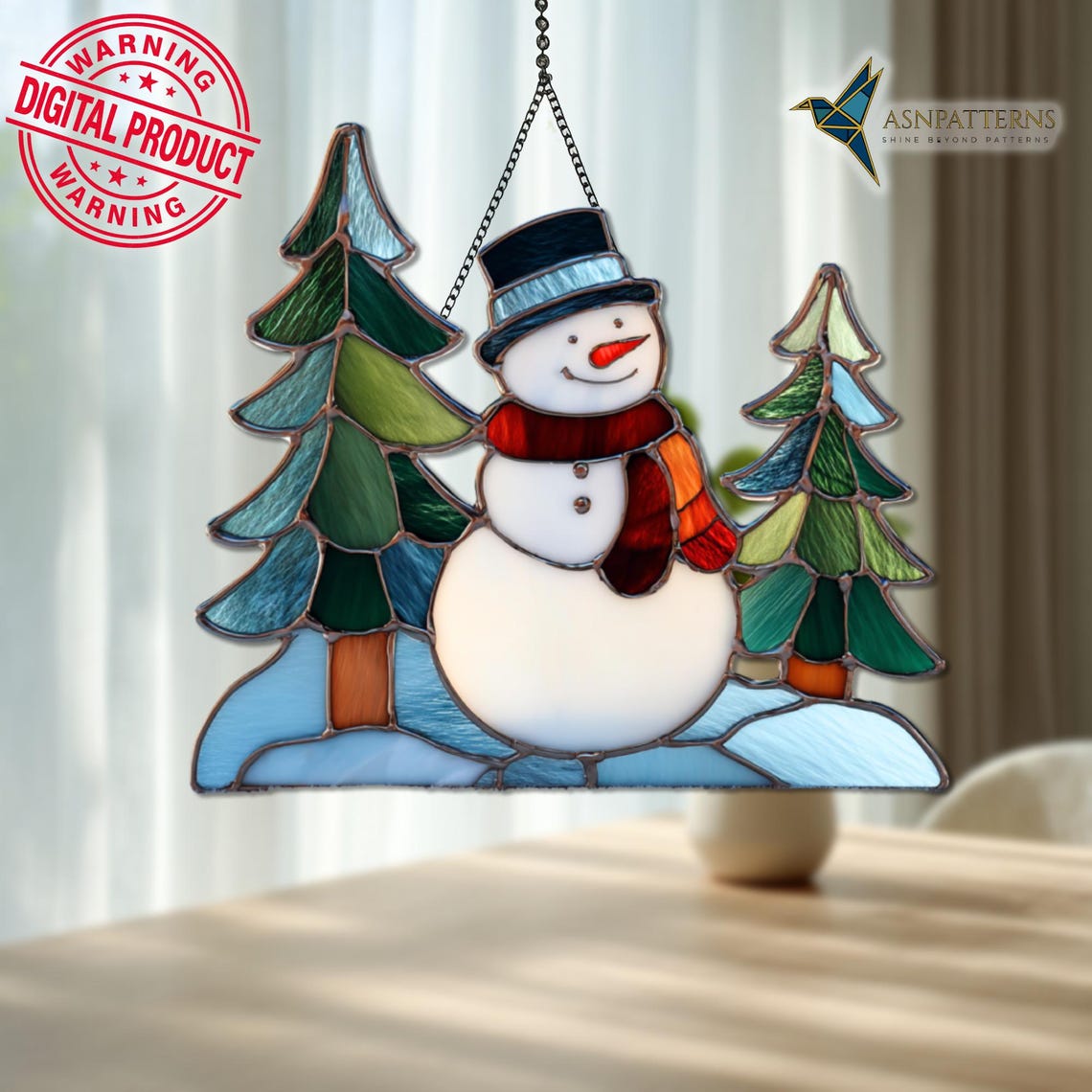 Frosty the Snowman Stained Glass Pattern, Snowman Suncatcher, Stained ...